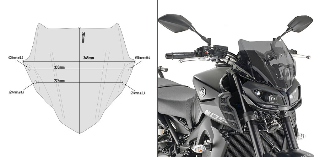 GIVI Windschild getönt, 280 mm hoch, 365 mm breit für Yamaha MT-09 (1 ...